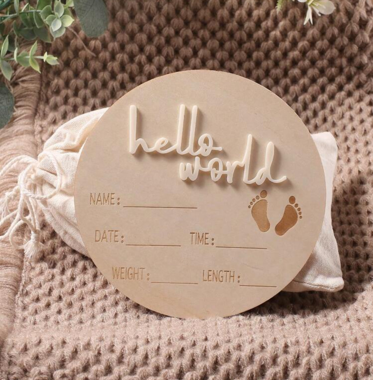 Hello world wooden milestone card – Welcome baby