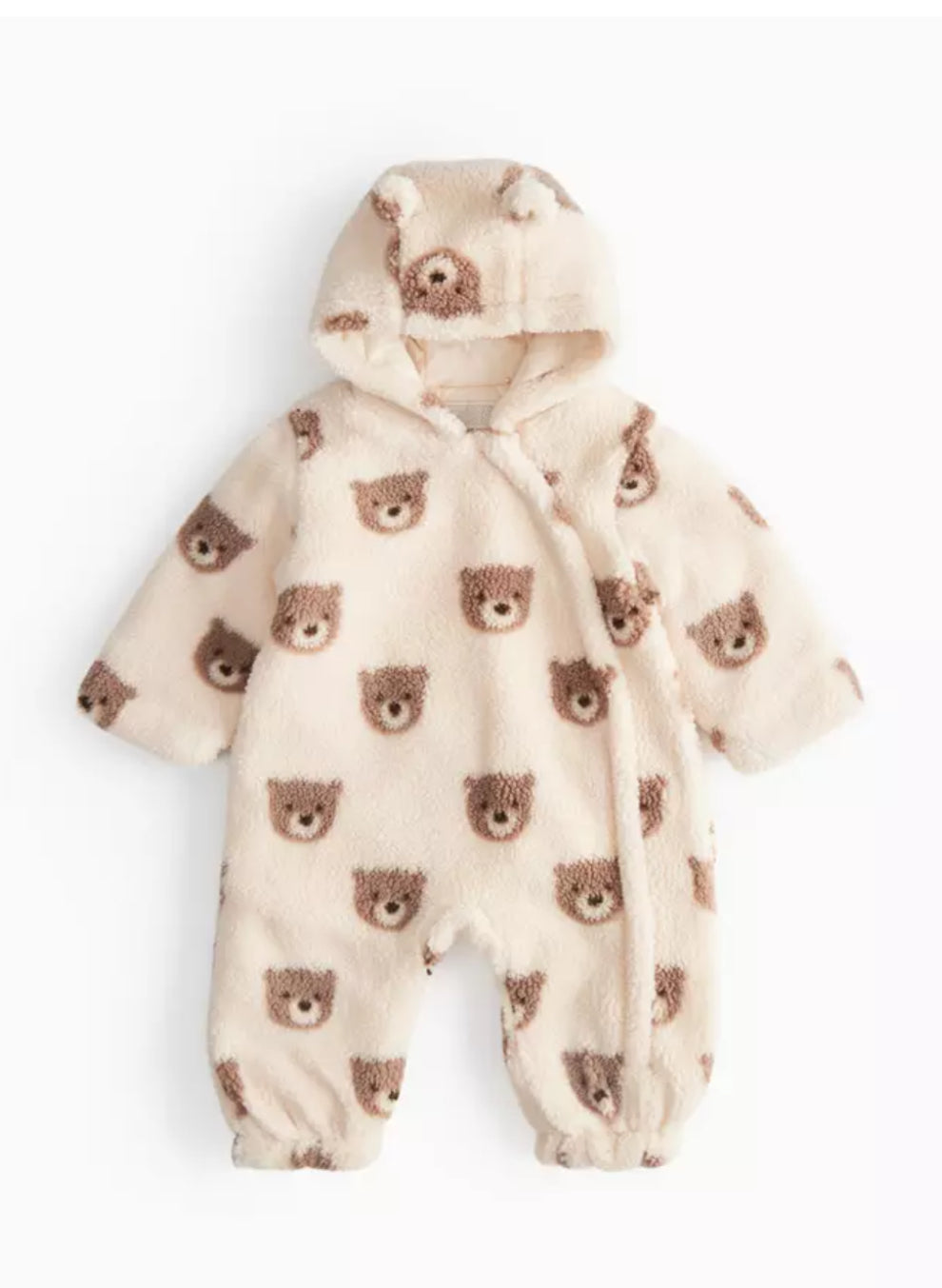 Tu Cream Bear Print Borg Fleece Pramsuit immediate – Welcome baby