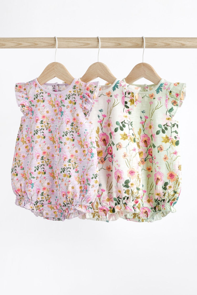 Lilac Purple/Sage Green Floral Baby Bloomer Rompers 3 Pack – Welcome baby
